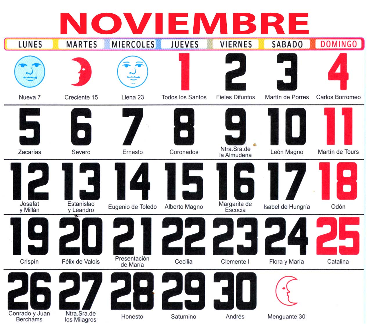 calendario 2018 con santoral y lunas
